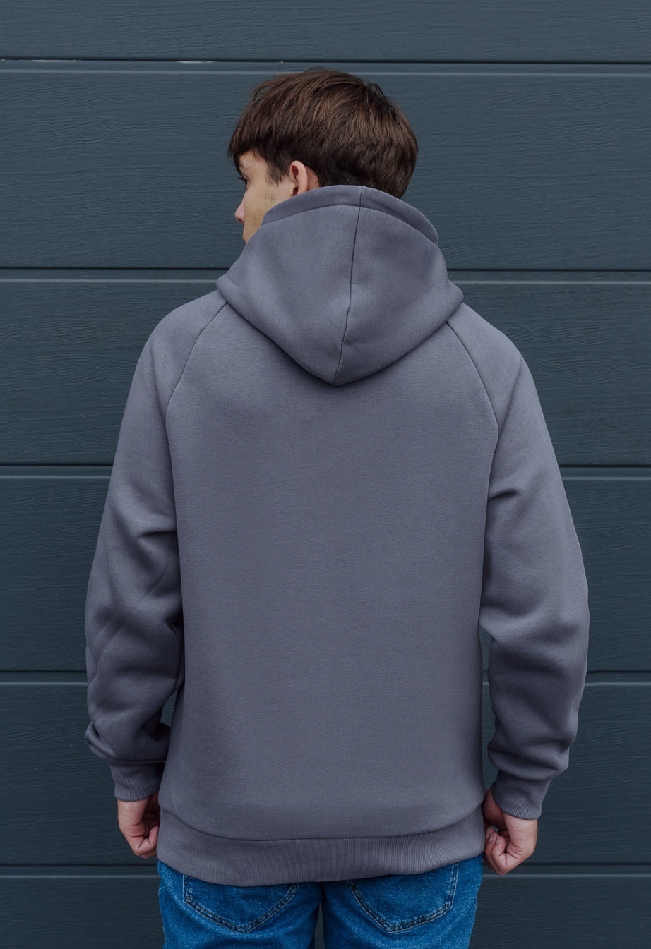 Худі чоловіче Staff gray blue basic fleece oversize сірувато-блакитне на флісі тепле базове ...