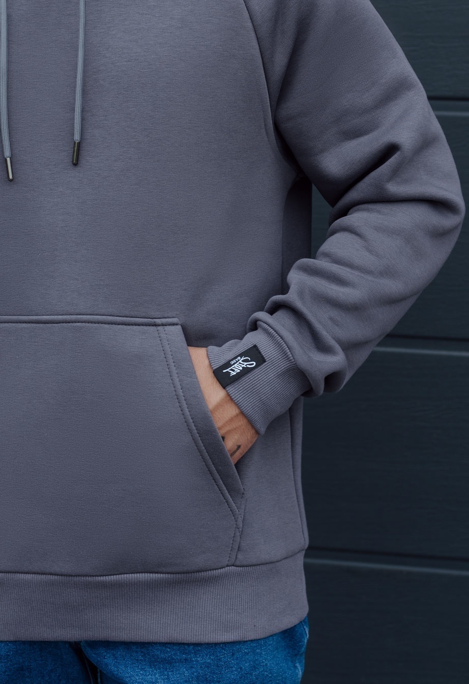 Худі чоловіче Staff gray blue basic fleece oversize сірувато-блакитне на флісі тепле базове ...