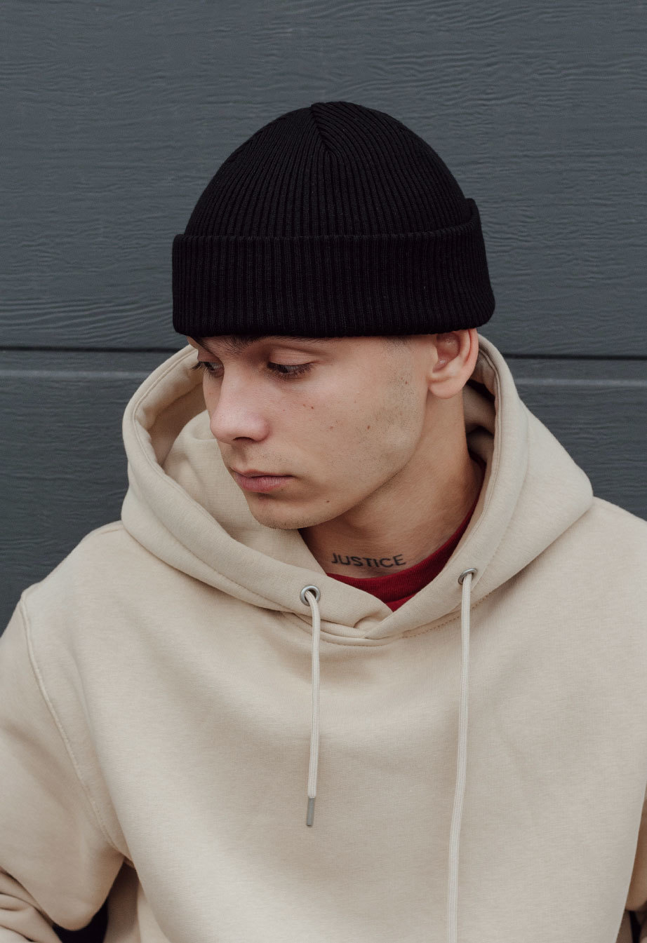 Шапка біні чоловіча Staff біні Black чорна однотонна тепла з відворотом стильна купити