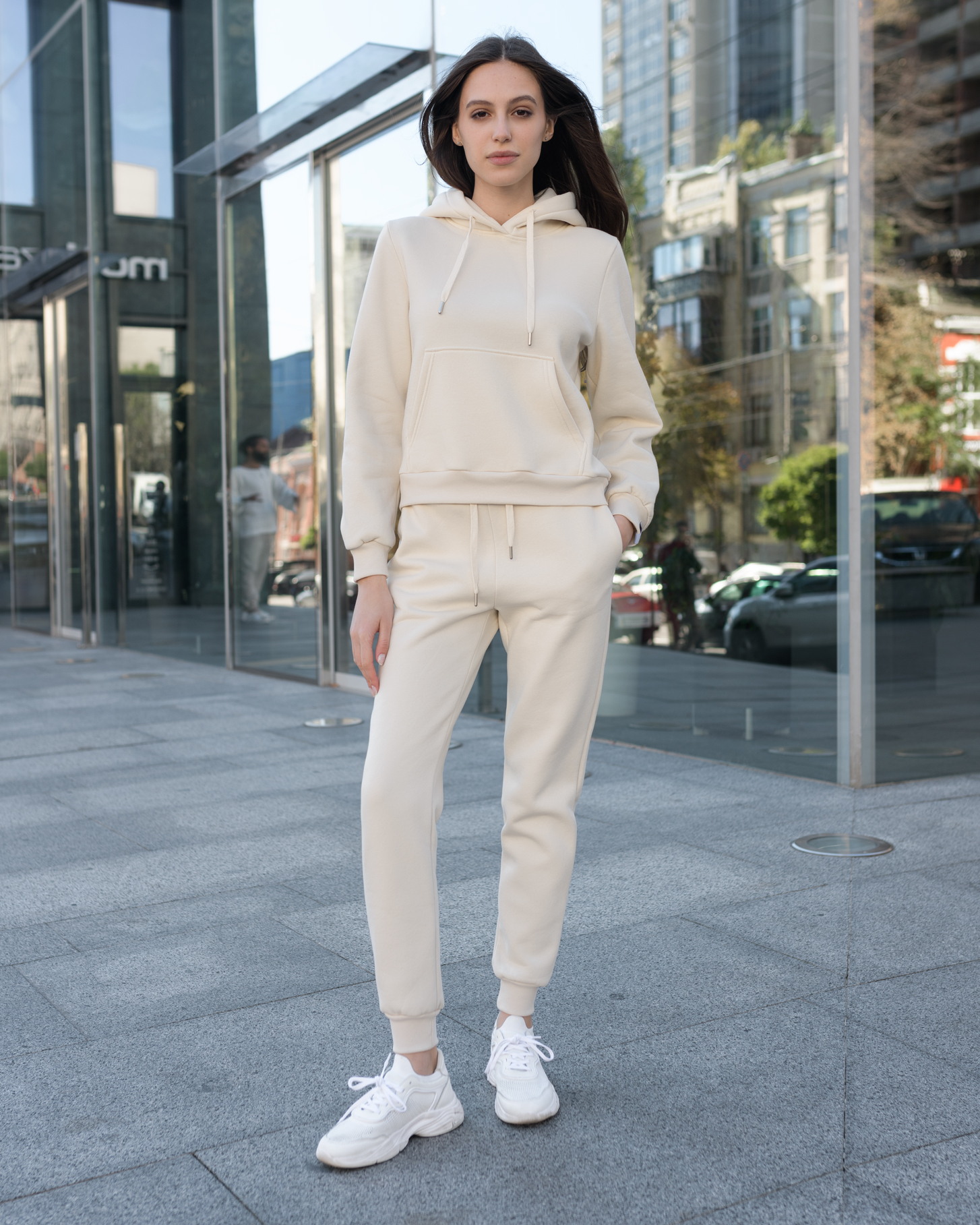 Спортивний костюм жіночий Staff milk basic fleece молочного кольору теплий молодіжний на флісі ...