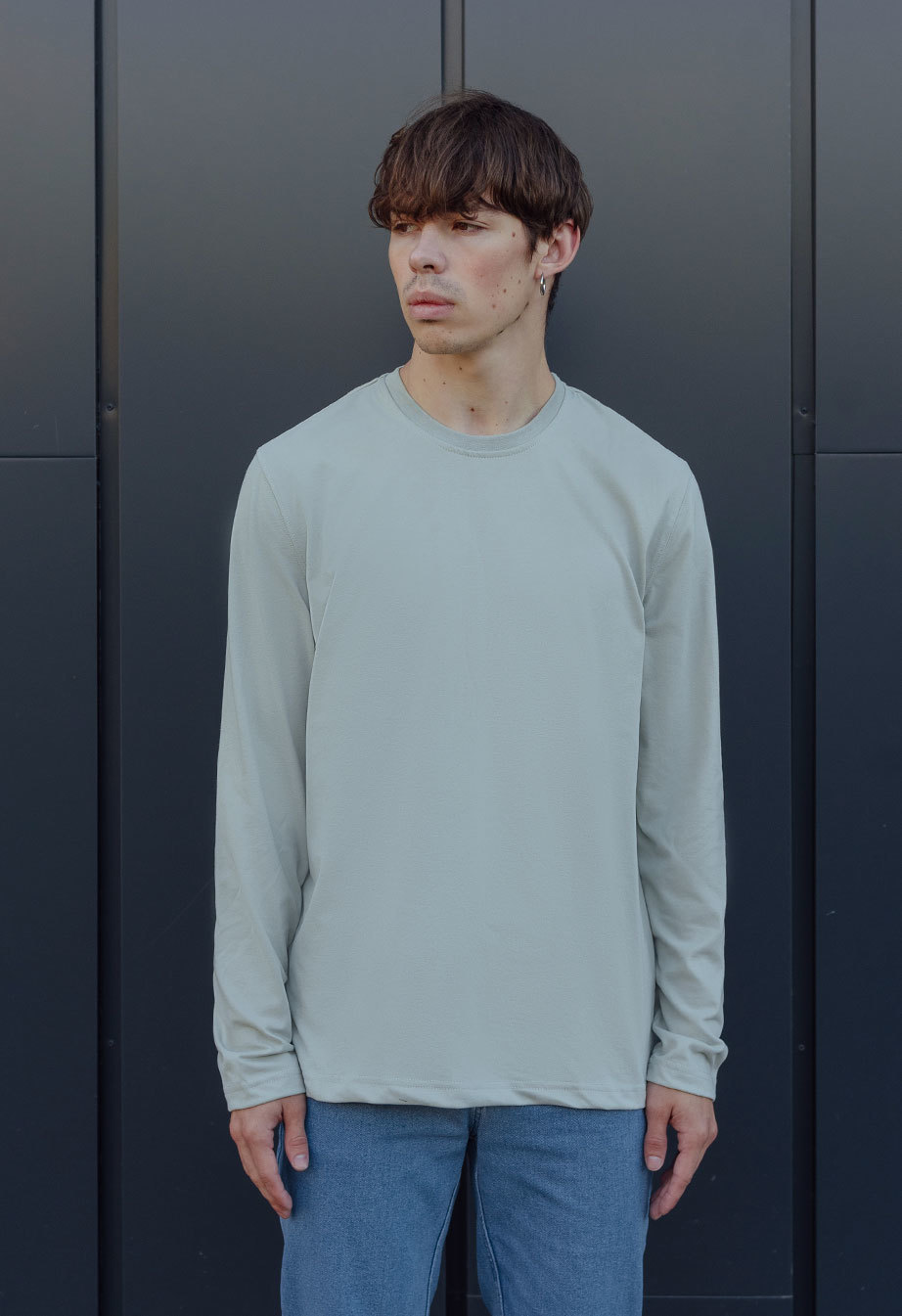 Лонгслів чоловічий Staff light gray basic світло-сірий базовий подовжений стильний ціна