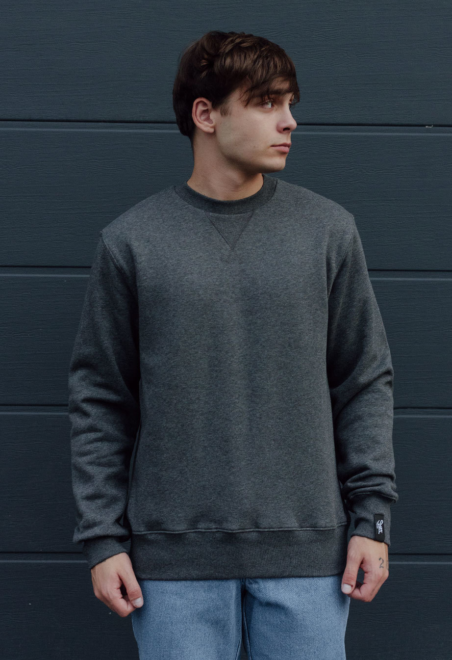 Світшот чоловічий Staff graphite basic fleece графітового кольору теплий базовий для підлітка ...