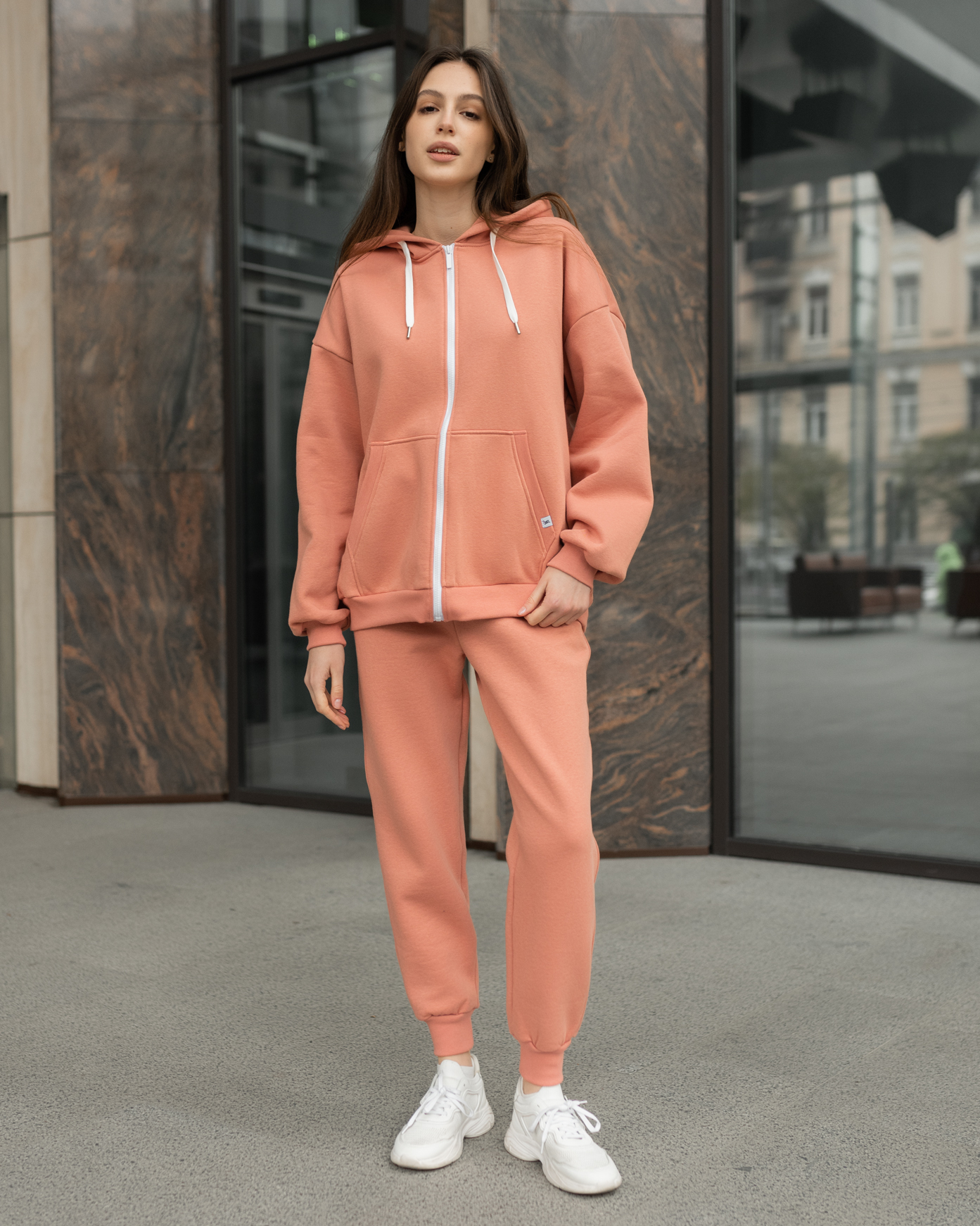Жіночий спортивний костюм Staff peach zip fleece персикового кольору на ...