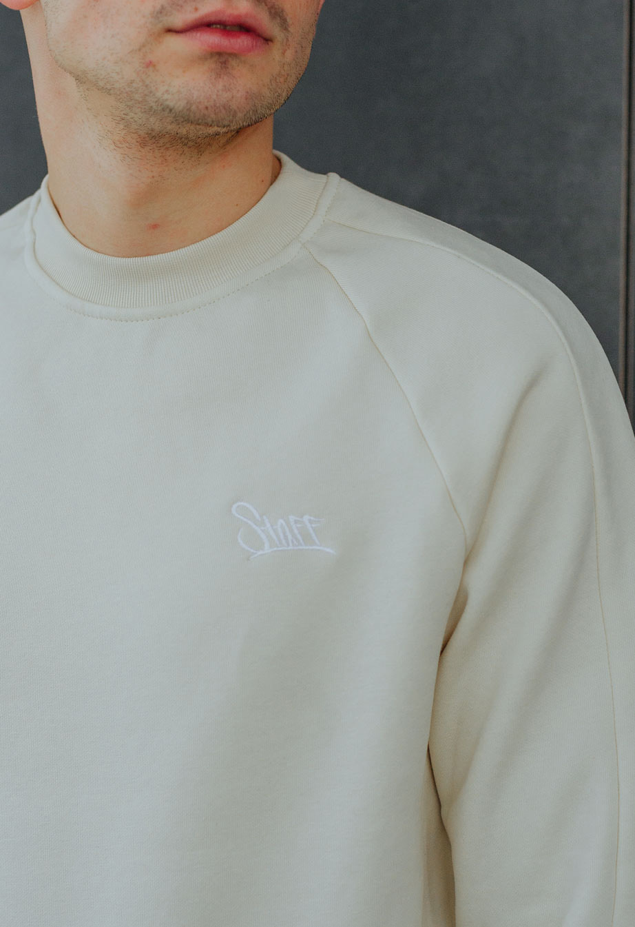 Світшот чоловічий Staff milk line logo fleece молочного кольору з логотипом на флісі модний ...