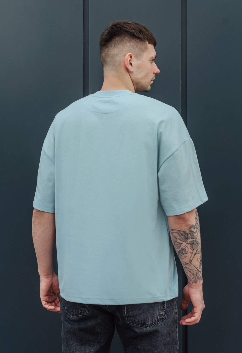 Чоловіча футболка Staff light blue oversize basic блакитна оверсайз молодіжна однотонна базова ...