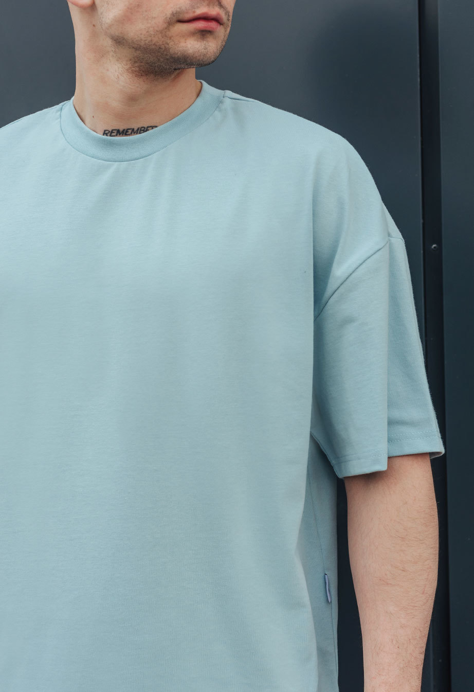 Чоловіча футболка Staff light blue oversize basic блакитна оверсайз молодіжна однотонна базова ...