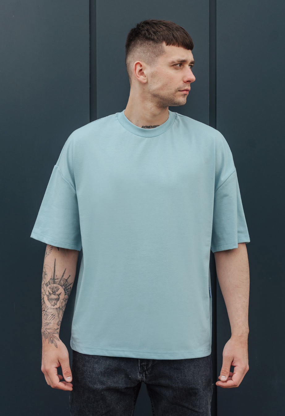 Чоловіча футболка Staff light blue oversize basic блакитна оверсайз молодіжна однотонна базова ...