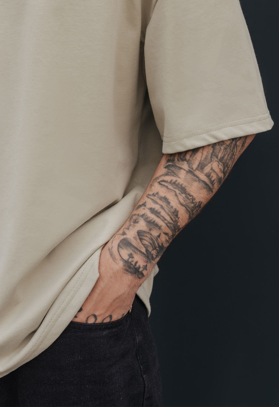 Футболка чоловіча Staff beige olive oversize basic бежево-оливкова однотонна оверсайз стильна ...