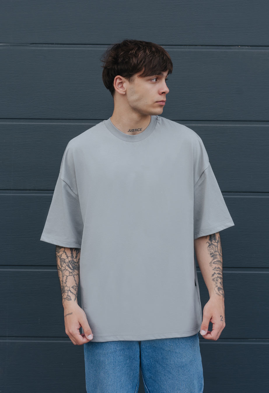 Футболка чоловіча Staff light gray oversize basic світло-сіра базова оверсайз модна однотонна купити