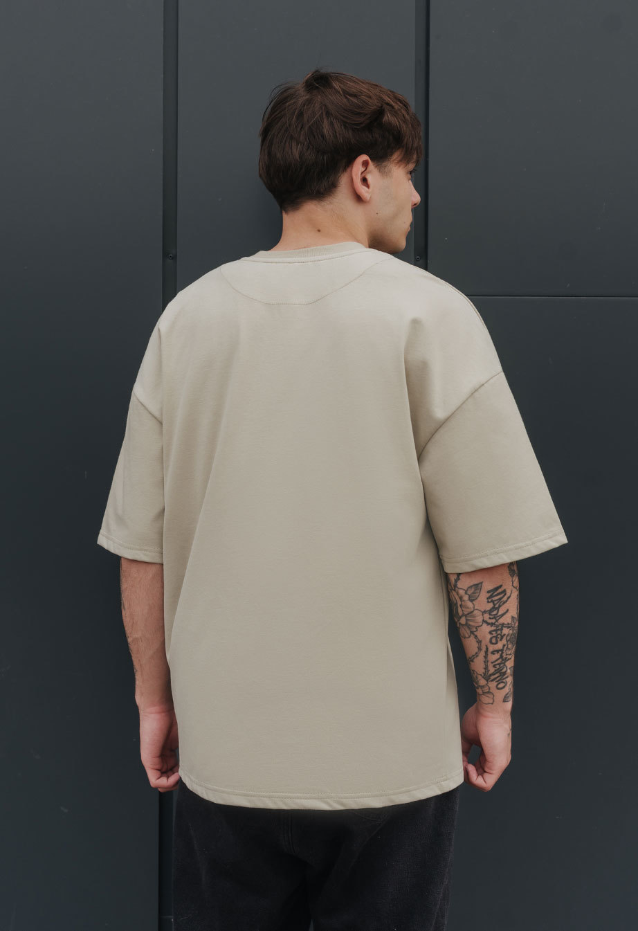 Футболка чоловіча Staff beige olive oversize basic бежево-оливкова однотонна оверсайз стильна ...