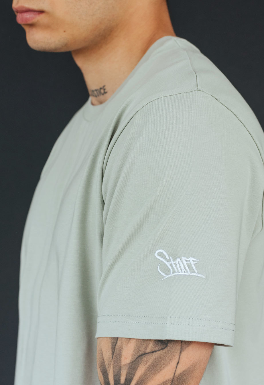 Футболка чоловіча Staff light gray olive logo сіро-оливкового кольору для хлопця однотонна з ...