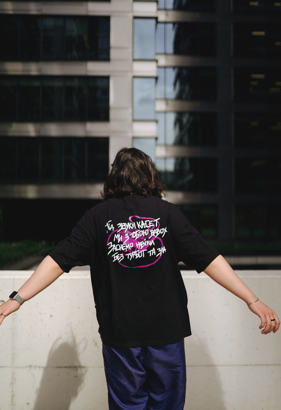 Чоловіча футболка Staff x SadSvit black oversize чорна модна з принтом ...