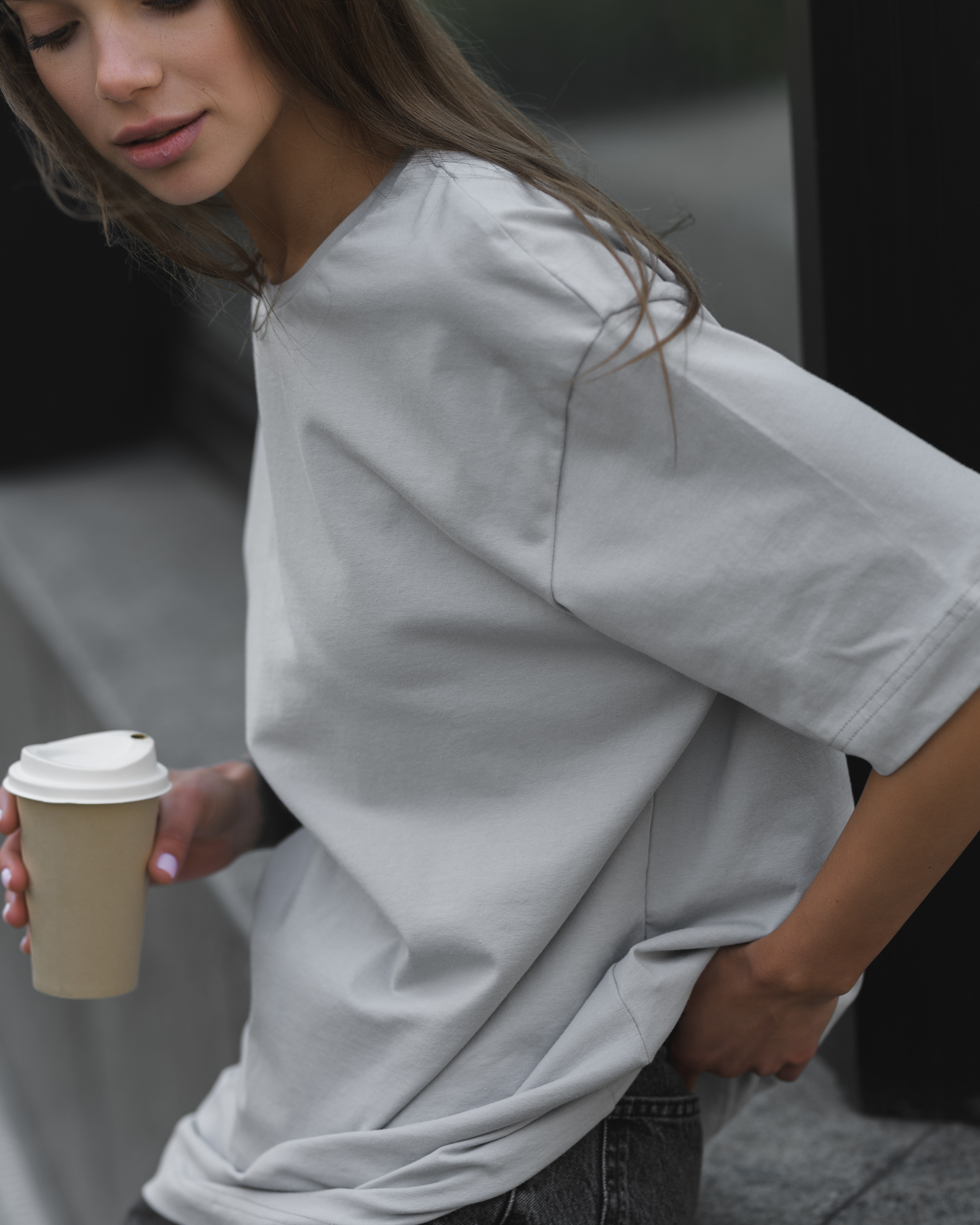 Футболка жіноча Staff light gray oversize світло-сіра однотонна бавовняна оверсайз брендова купити