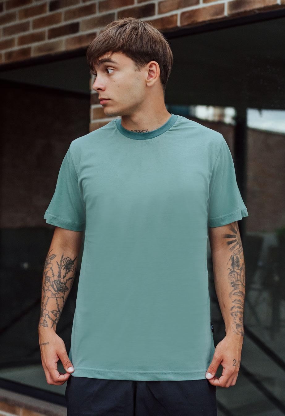 Футболка чоловіча Staff turquoise basic бірюзового кольору молодіжна однотонна бавовняна базова ціна