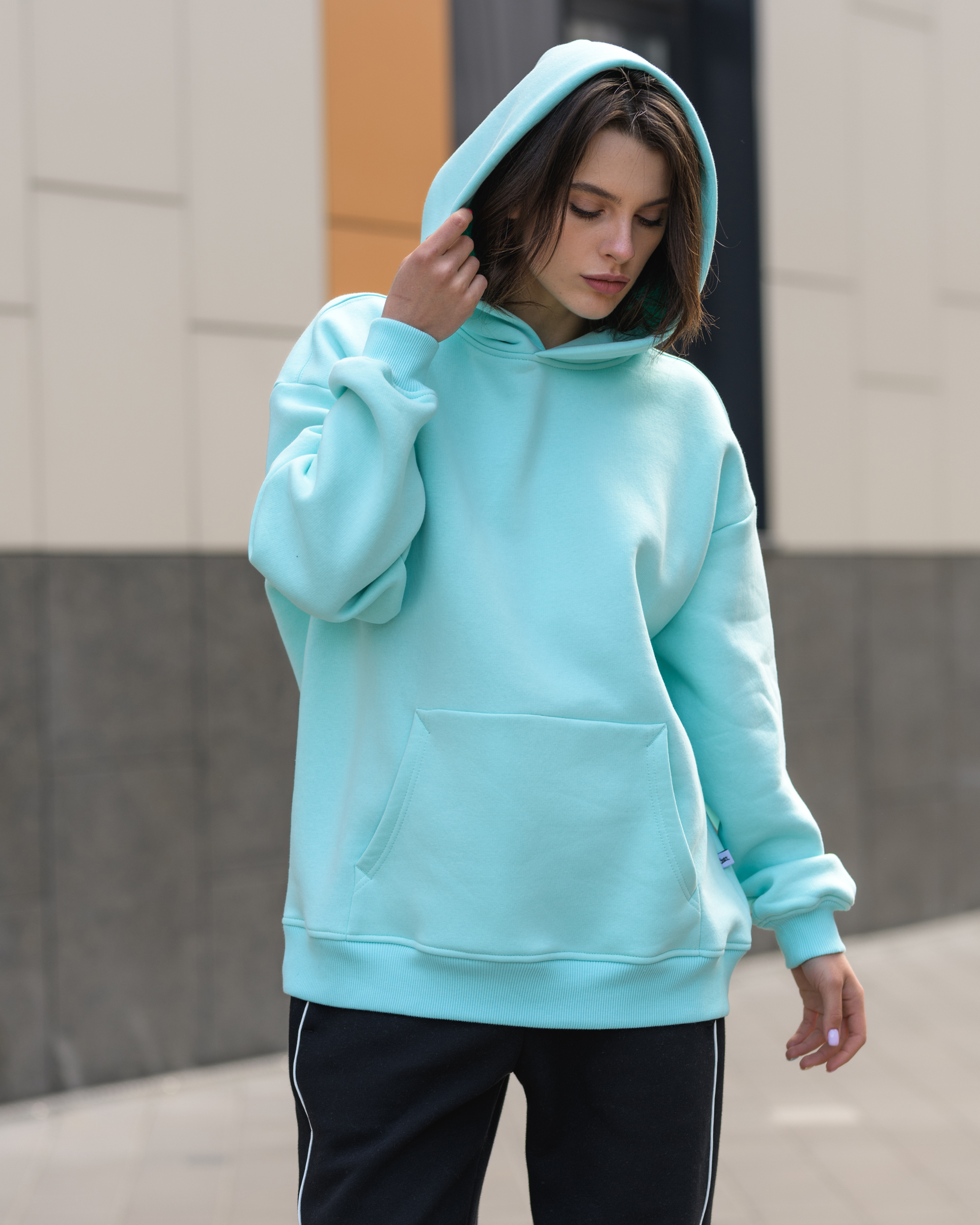 Толстовка жіноча Staff mint oversize fleece м’ятного кольору однотонна молодіжна утеплена ...