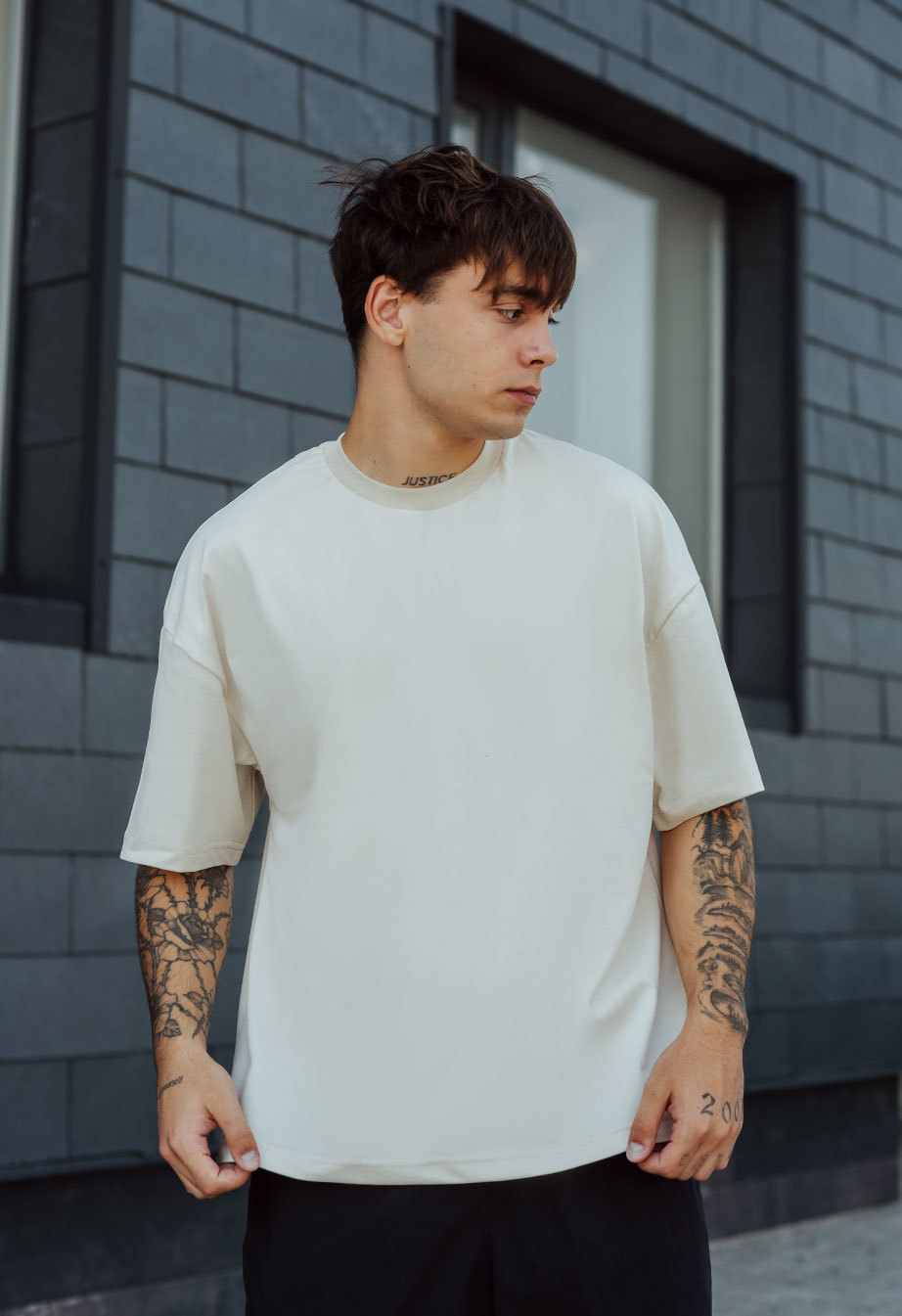 Футболка чоловіча Staff milk oversize basic молочного кольору однотонна базова для підлітка ...