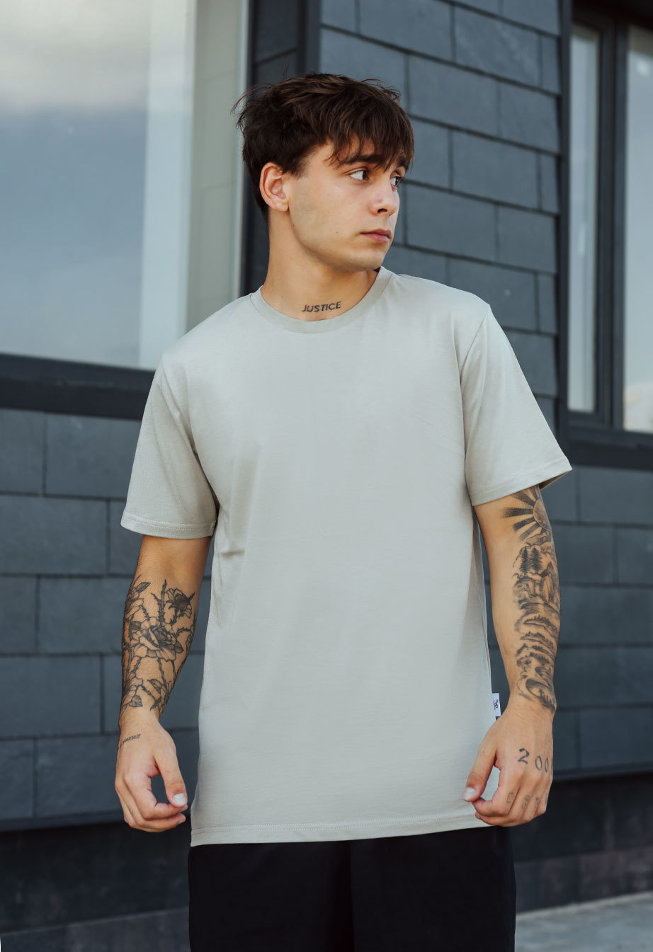 Футболка чоловіча Staff light gray basic світло-сіра брендова однотонна базова бавовняна купити