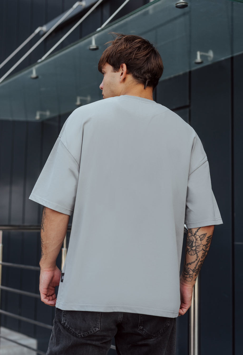 Футболка чоловіча Staff gray oversize basic сіра оверсайз однотонна брендова базова ціна