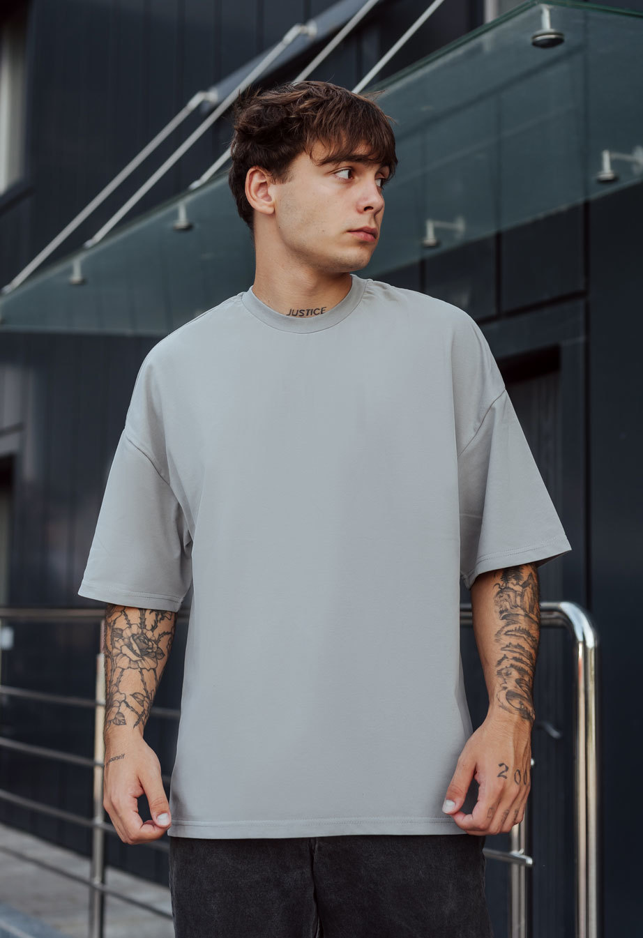 Футболка чоловіча Staff gray oversize basic сіра оверсайз однотонна брендова базова ціна