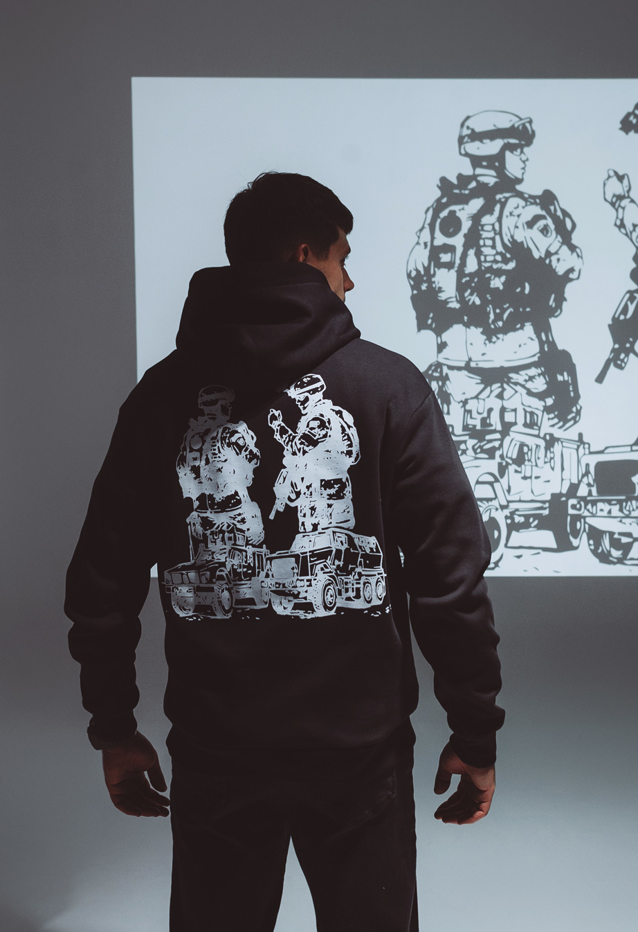 Толстовка чоловіча Staff x DeepState d1 oversize fleece чорна з принтом ...