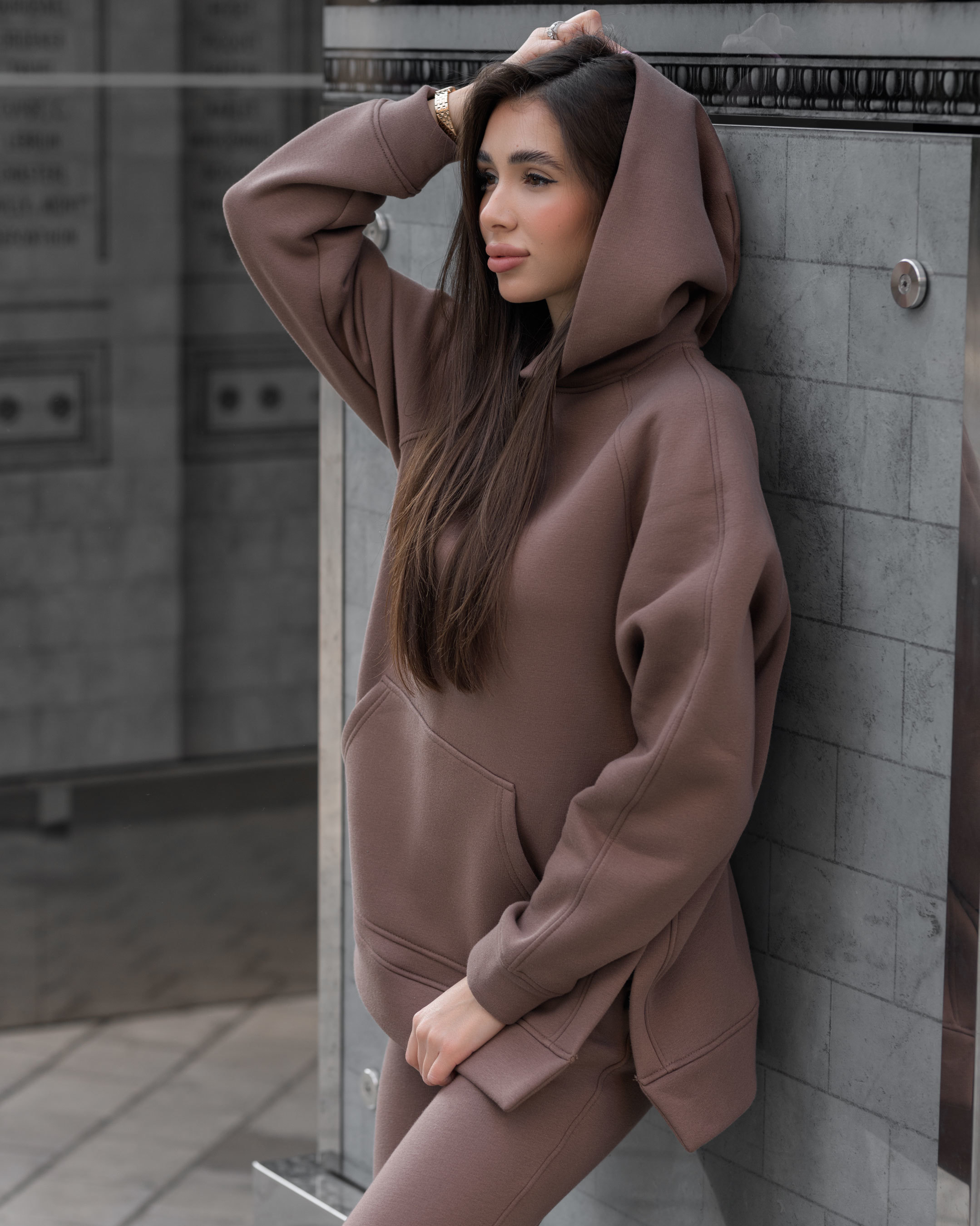 Спортивний костюм жіночий Staff to brown oversize fleece коричневий однотонний стильний оверсайз ...