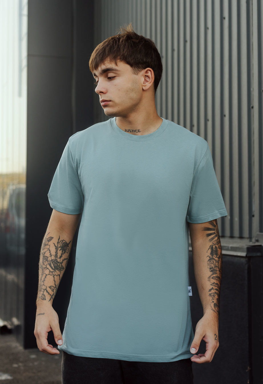 Футболка чоловіча Staff light blue basic світло-синя для хлопця однотонна базова бавовняна купити