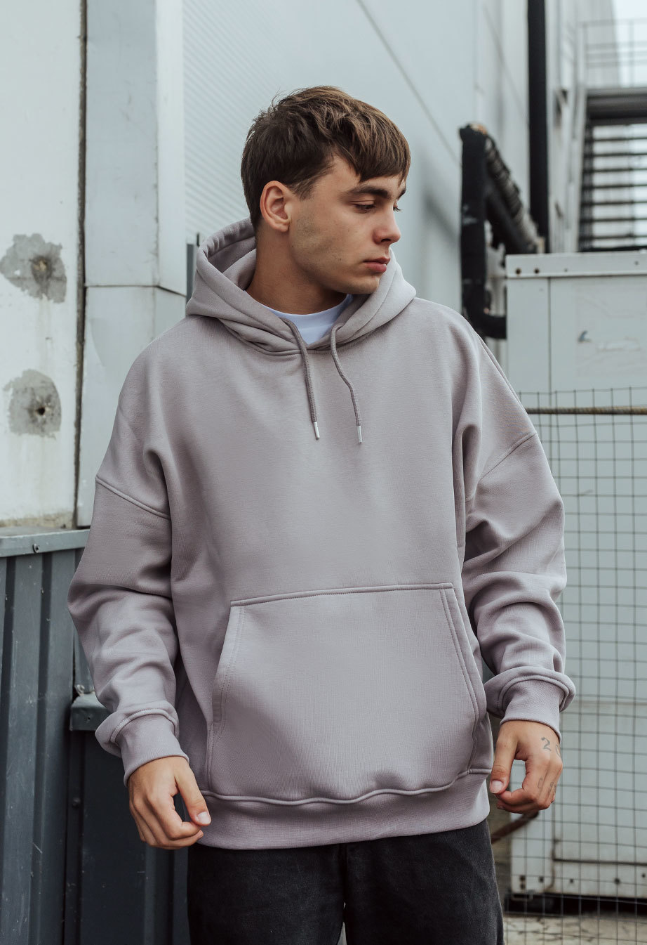 Толстовка чоловіча Staff gray basic oversize fleece сіра базова оверсайз тепла для підлітка на ...