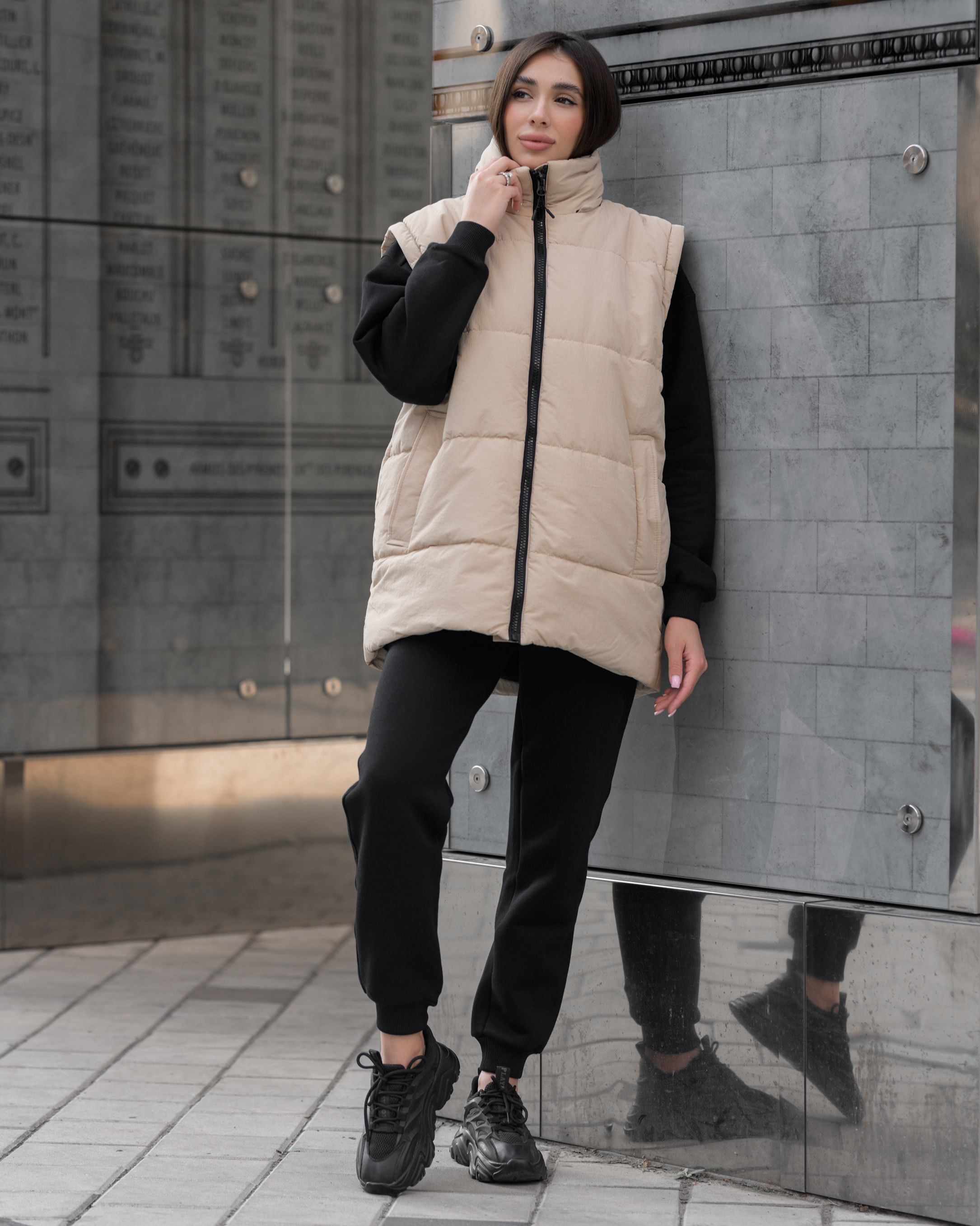 Куртка зимова жіноча Staff swe beige oversize бежева з капюшоном оверсайз стильна утеплена купити