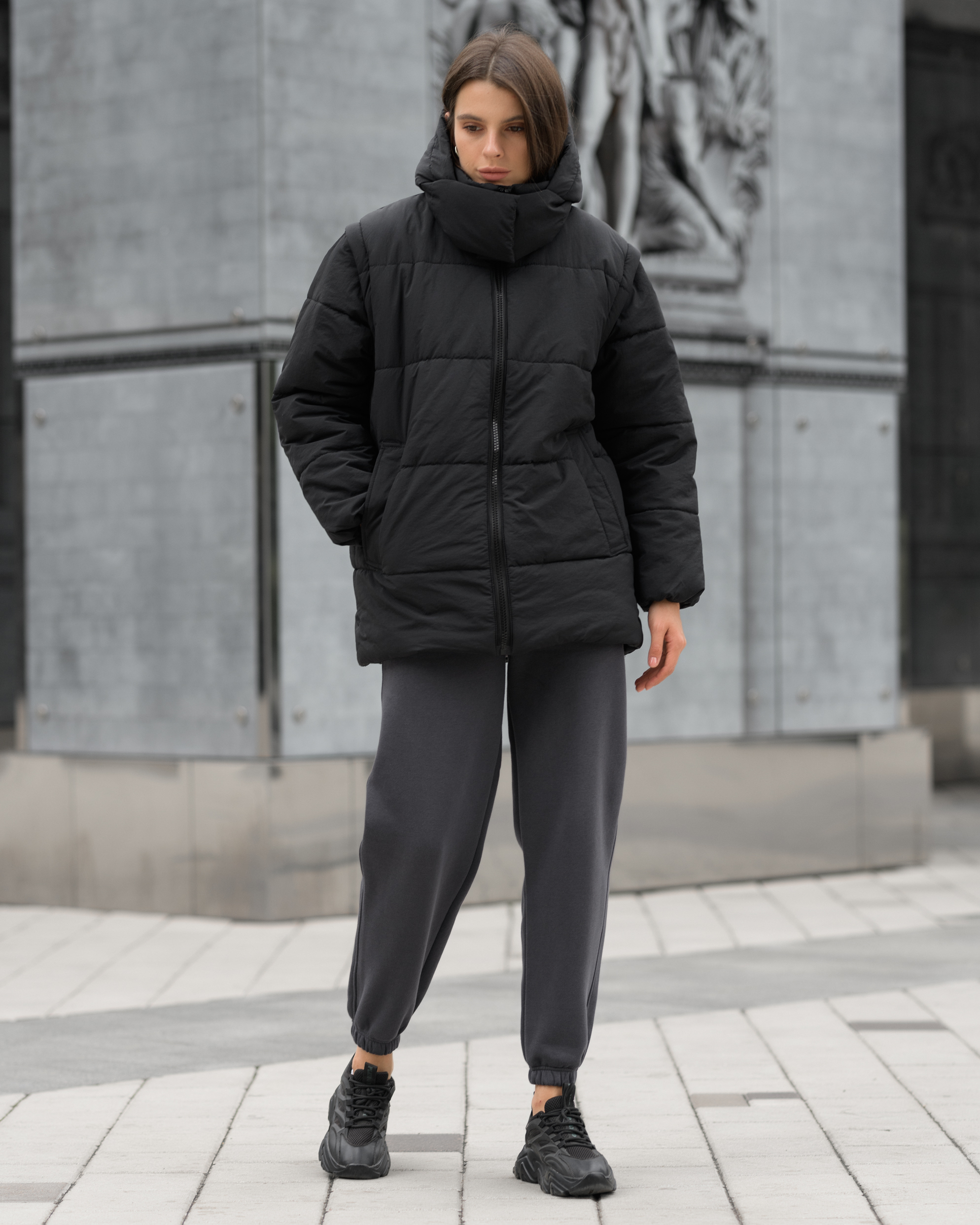 Куртка зимова жіноча Staff swe black oversize чорна тепла оверсайз з ...
