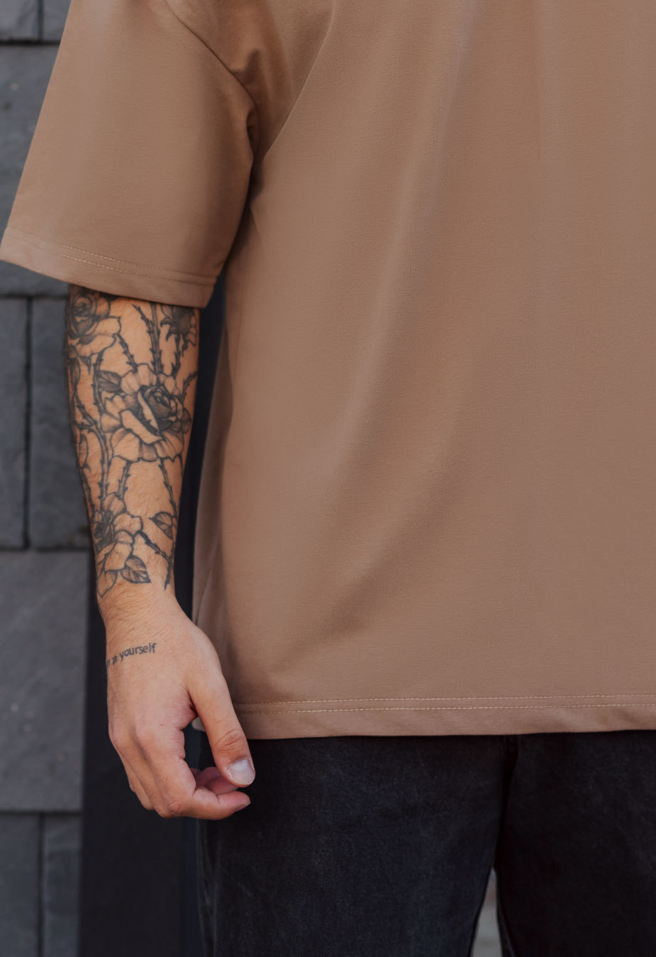 Футболка чоловіча Staff brown oversize basic коричнева брендова базова однотонна оверсайз купити