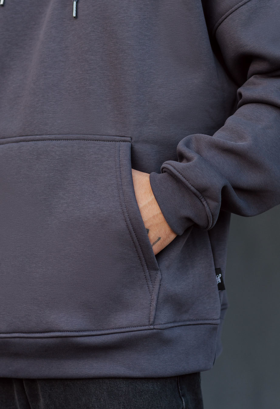 Толстовка чоловіча Staff dark gray basic oversize fleece темно-сіра базова оверсайз утеплена для ...