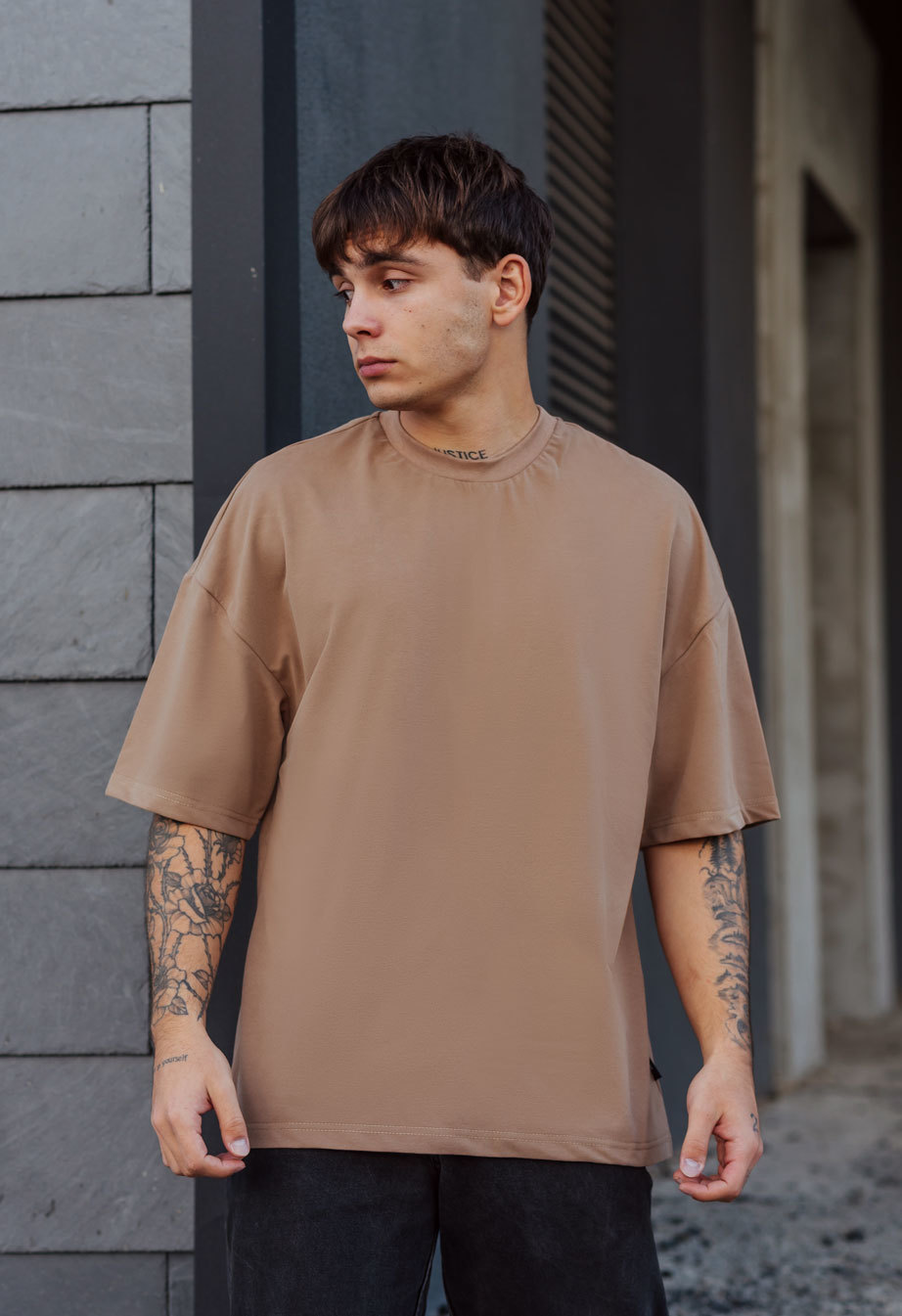 Футболка чоловіча Staff brown oversize basic коричнева брендова базова однотонна оверсайз купити