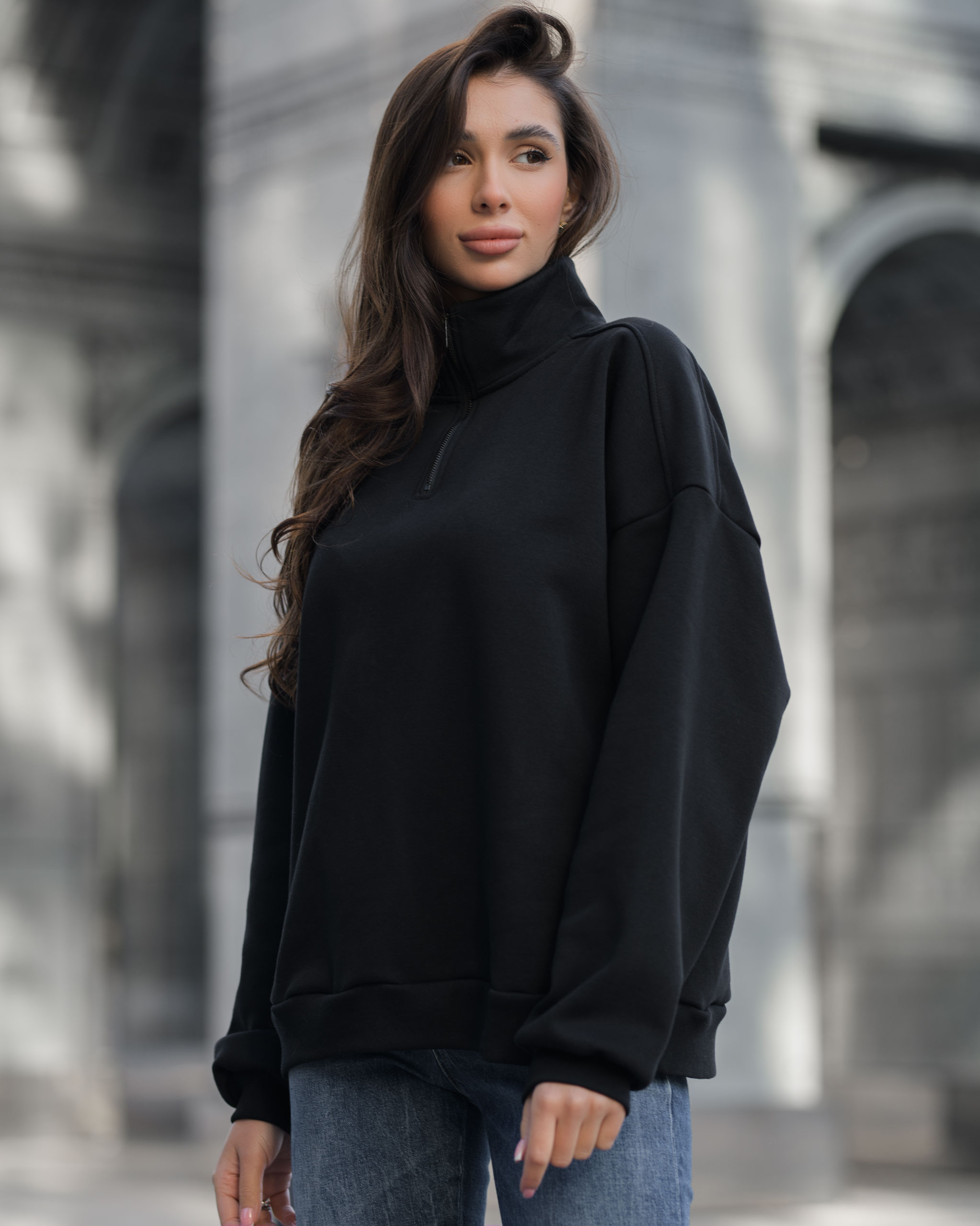 Олімпійка жіноча Staff le black oversize fleece чорна молодіжна на флісі оверсайз утеплена на ...