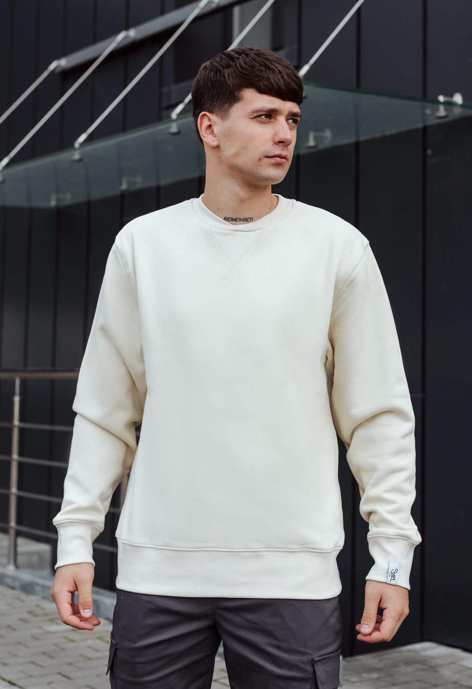 Світшот чоловічий Staff milk basic fleece молочного кольору базовий для підлітка теплий ...