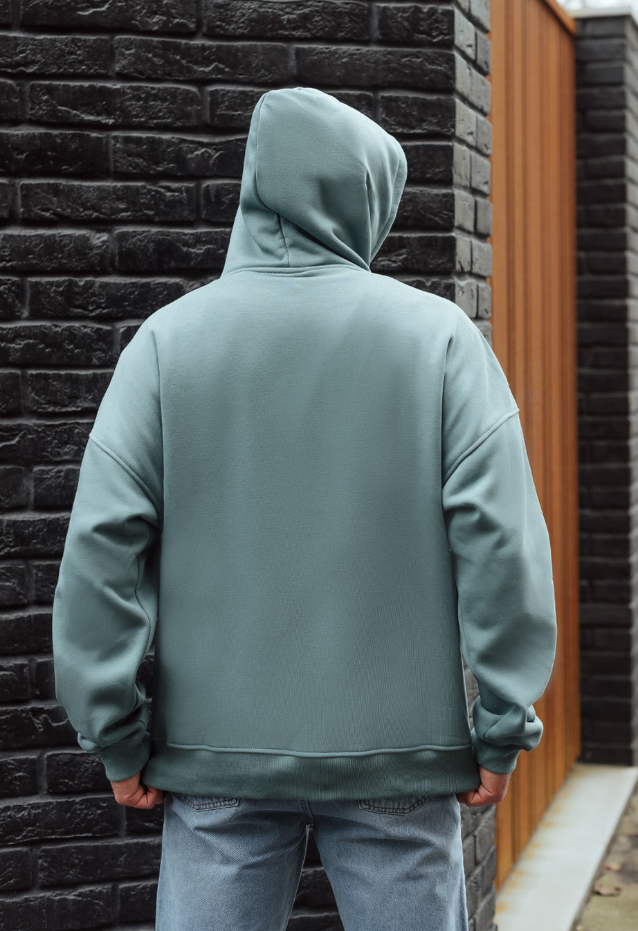 Толстовка чоловіча Staff turquoise oversize fleece бірюзового кольору однотонна оверсайз ...