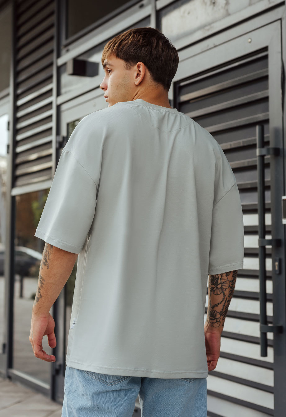 Чоловіча футболка Staff light gray oversize світло-сіра оверсайз брендова однотонна ціна