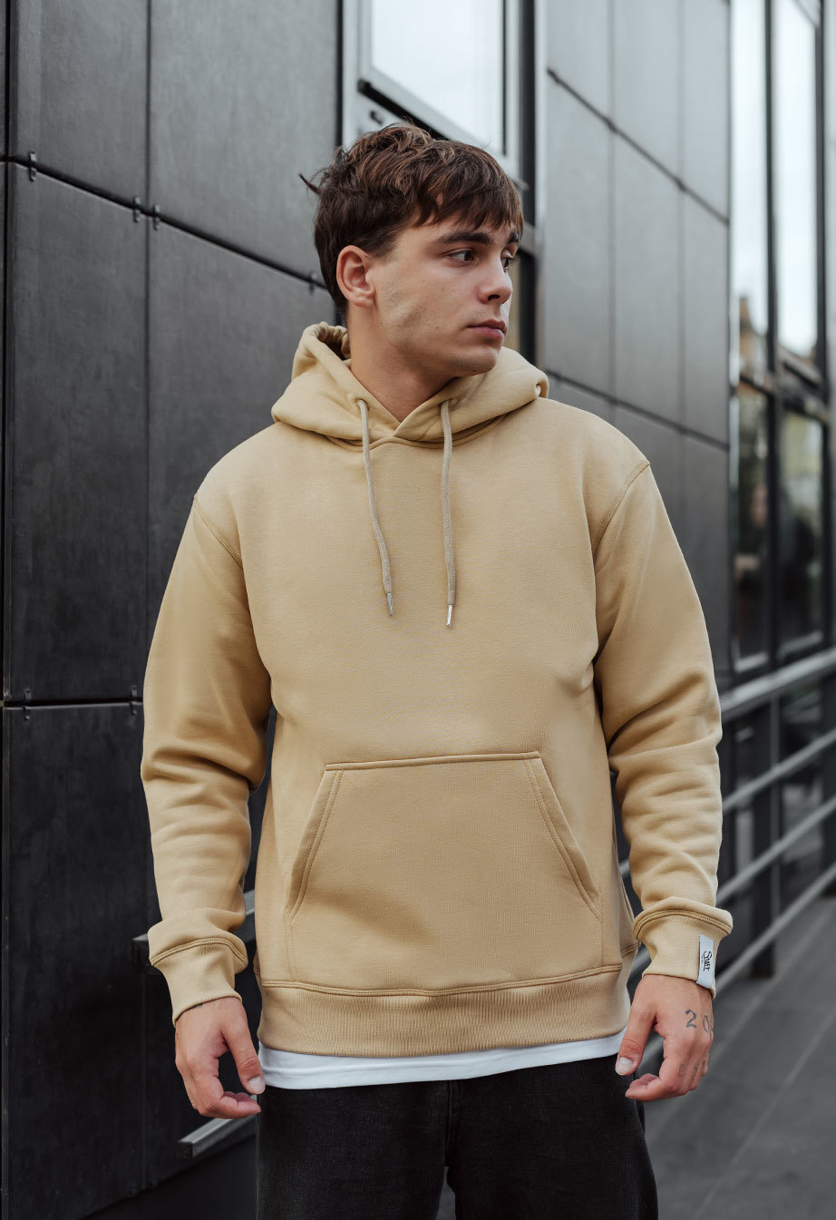 Толстовка чоловіча Staff light brown basic fleece світло-коричнева бавовняна базова на флісі ...