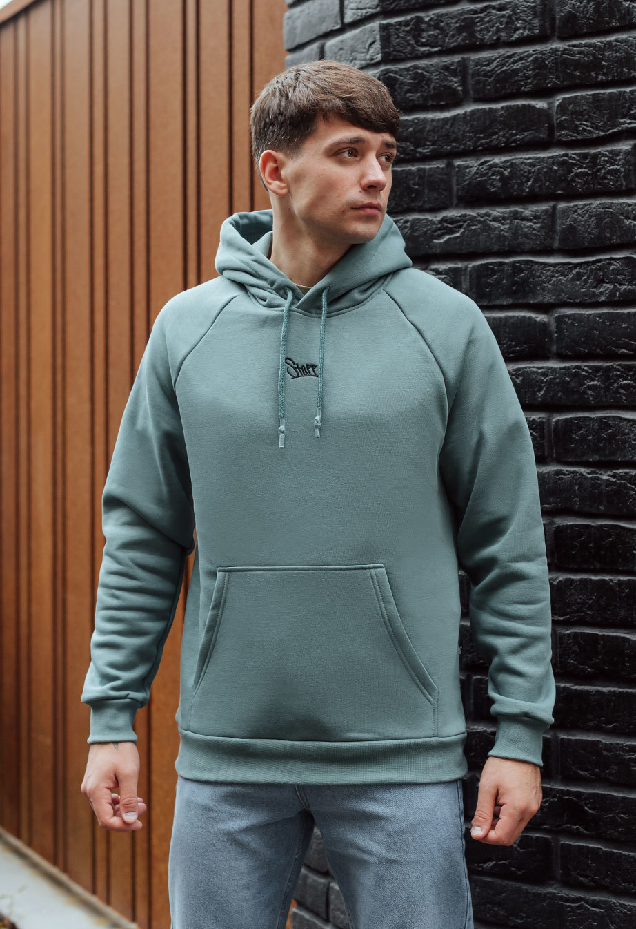 Толстовка чоловіча Staff turquoise logo oversize fleece бірюзового кольору оверсайз на флісі ...