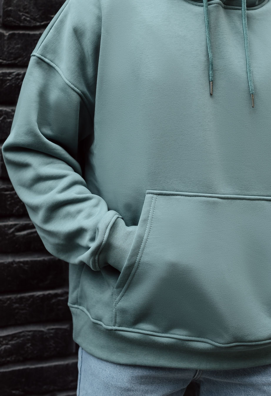 Толстовка чоловіча Staff turquoise oversize fleece бірюзового кольору однотонна оверсайз ...