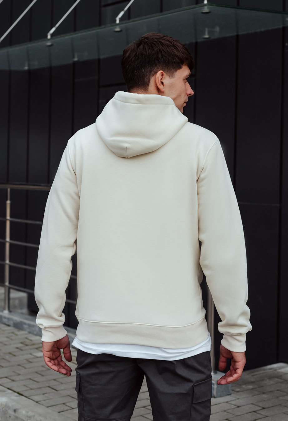 Толстовка чоловіча Staff milk basic fleece молочного кольору молодіжна базова бавовняна ...