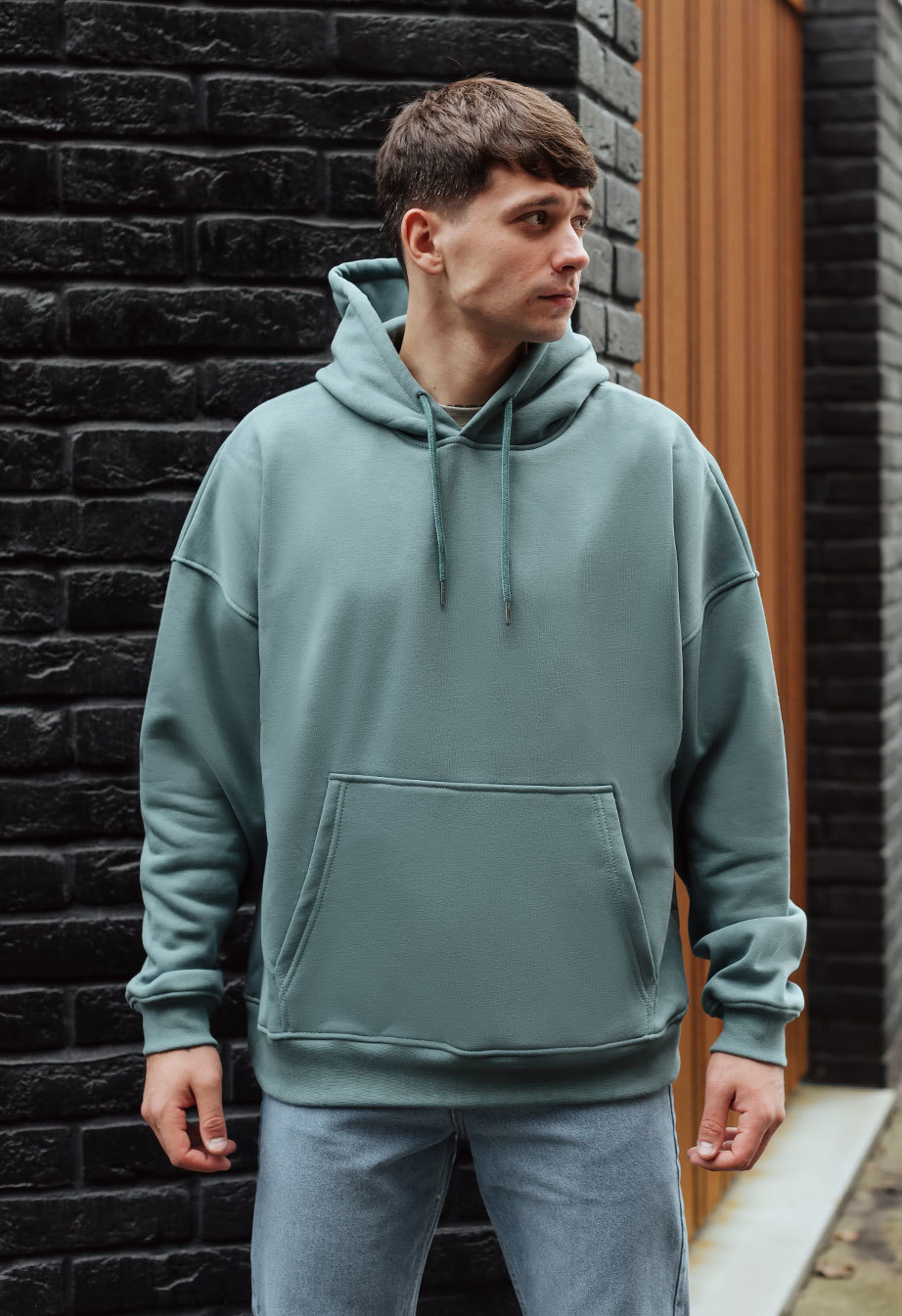 Толстовка чоловіча Staff turquoise oversize fleece бірюзового кольору однотонна оверсайз ...