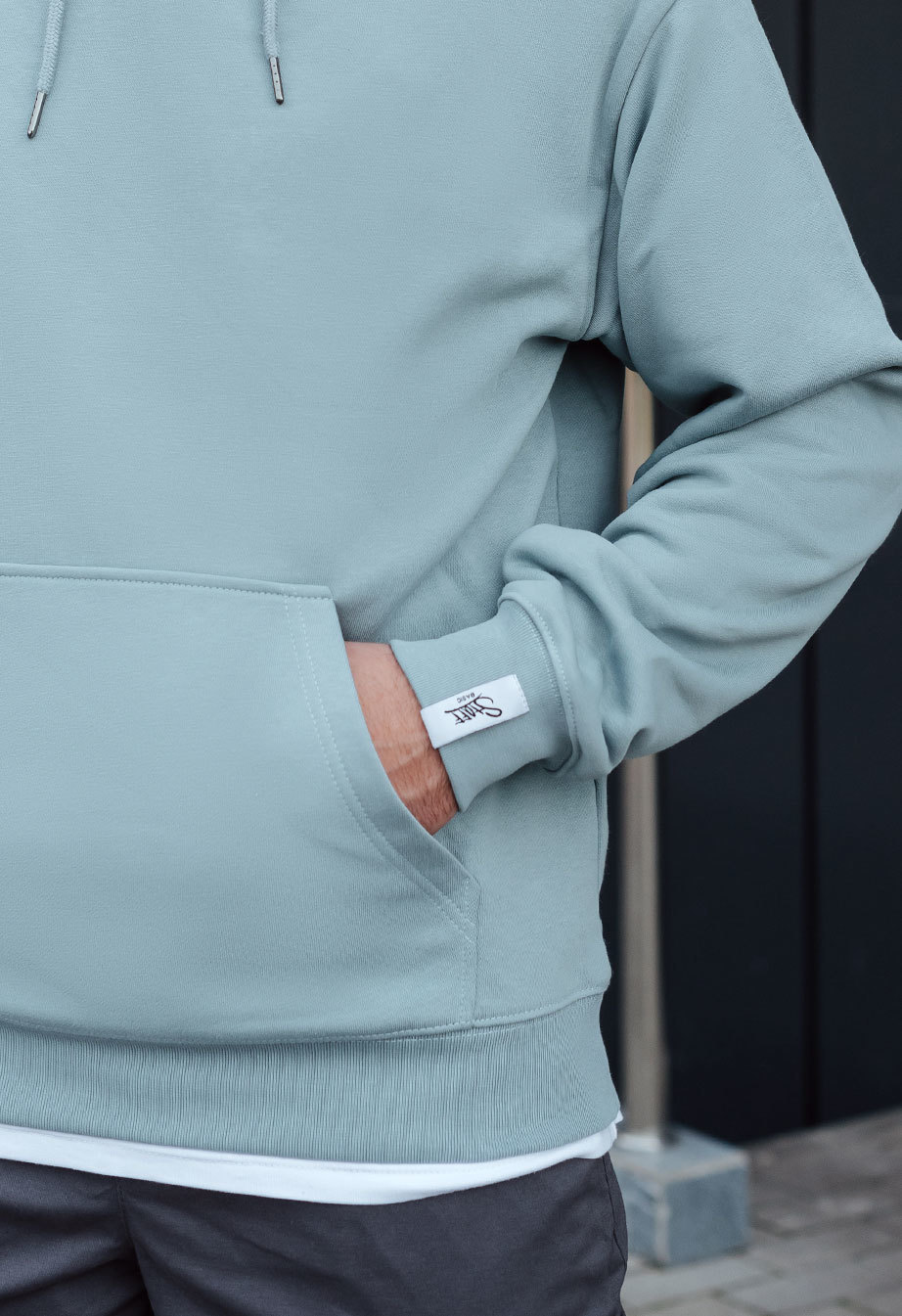 Толстовка чоловіча Staff light blue basic oversize fleece світло-синя бавовняна модна базова ...