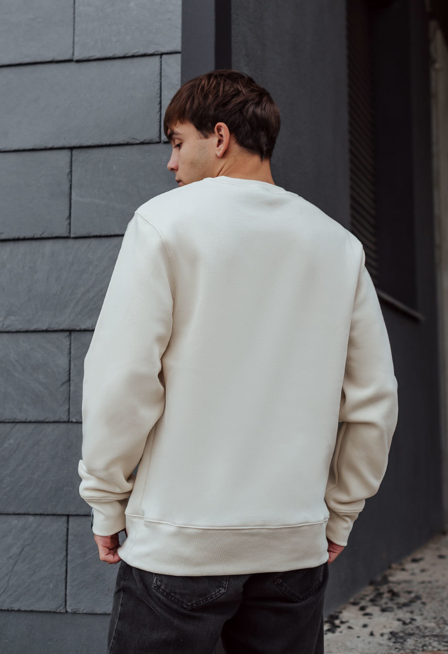 Світшот чоловічий Staff milk basic fleece молочного кольору базовий для підлітка теплий ...