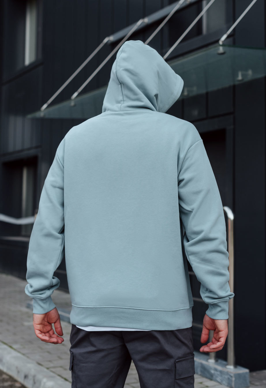 Толстовка чоловіча Staff light blue basic oversize fleece світло-синя бавовняна модна базова ...