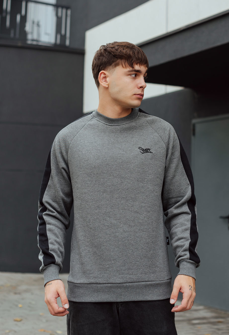 Світшот чоловічий Staff dark gray melange line logo fleece темно-сірий меланж для підлітка ...