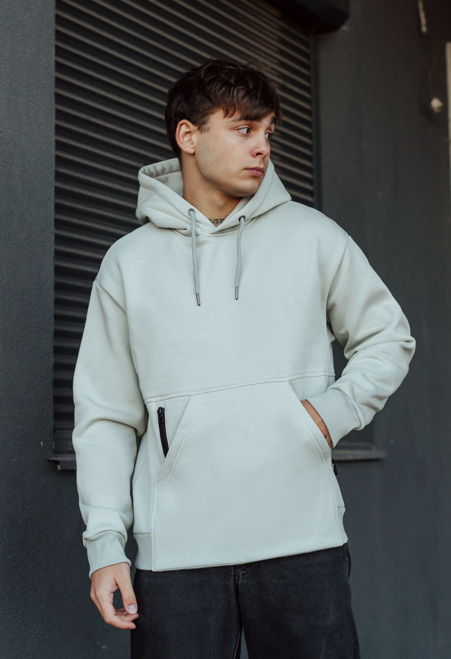 Чоловіче худі Staff light gray logo oversize fleece світло-сіре тепле для хлопця бавовняне ...