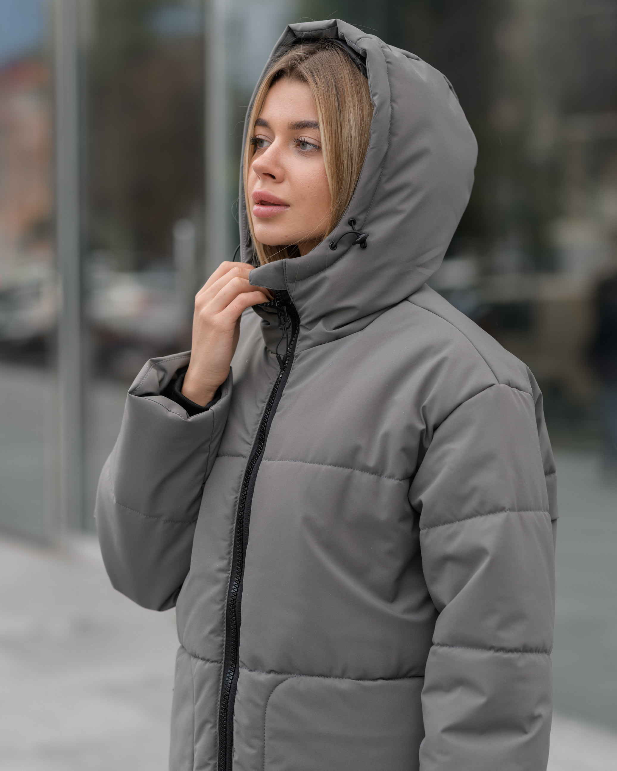 Куртка жіноча зимова Staff lin gray сіра однотонна недорога з капюшоном ...