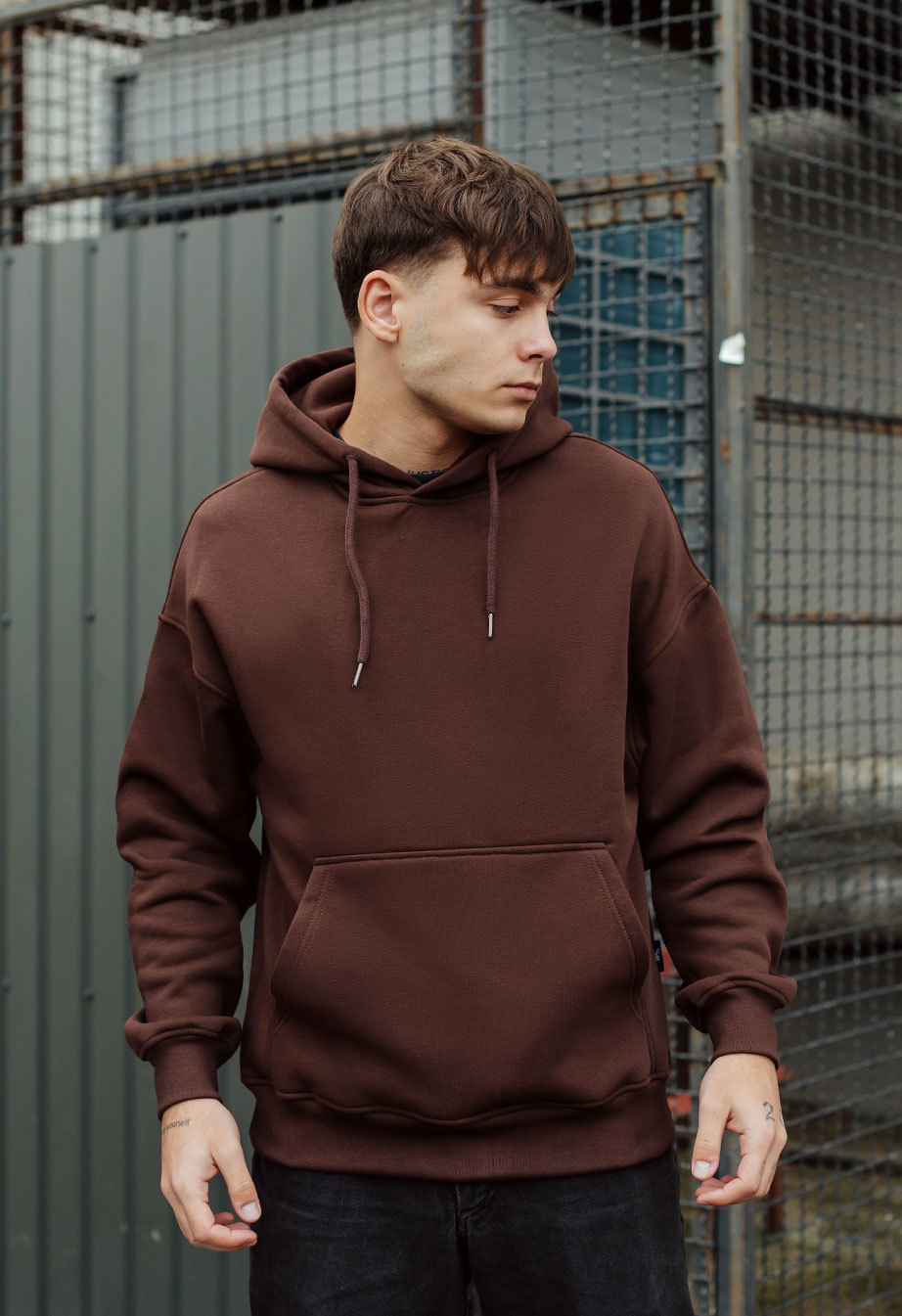 Толстовка чоловіча Staff brown oversize fleece коричнева бавовняна однотонна оверсайз модна на ...