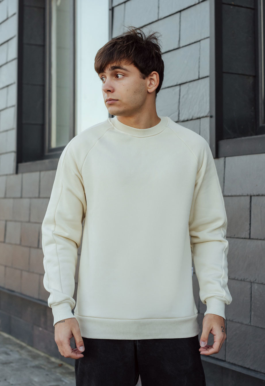 Світшот чоловічий Staff milk line fleece молочного кольору бавовняний для хлопця теплий на флісі ...