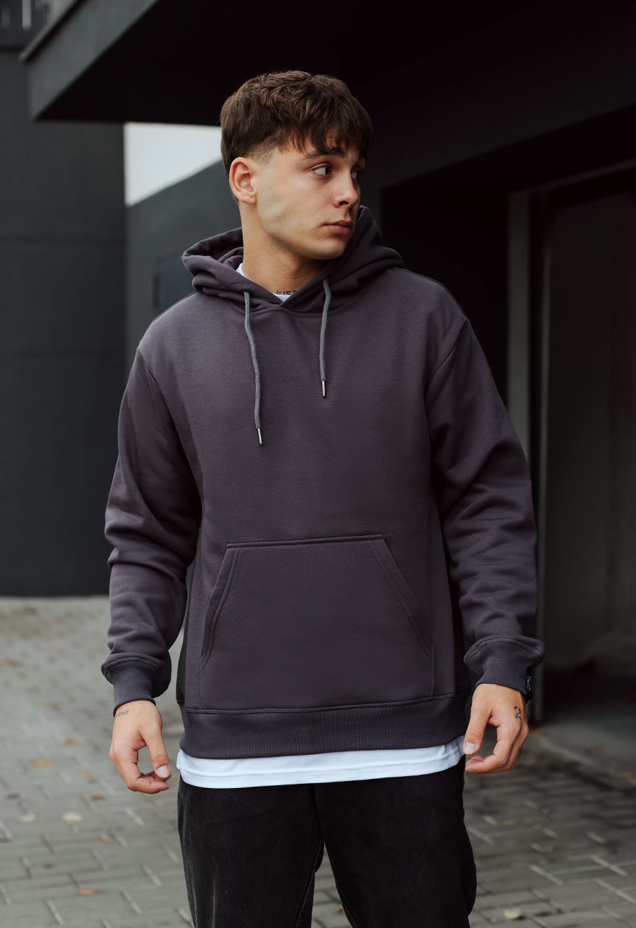 Толстовка чоловіча Staff dark gray basic fleece темно-сіра брендова однотонна на флісі бавовняна ...